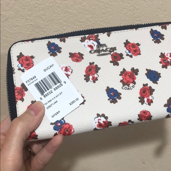 Coach | Bags | Coach Tea Rose Flower Accordion Zip Wallet | Poshmark